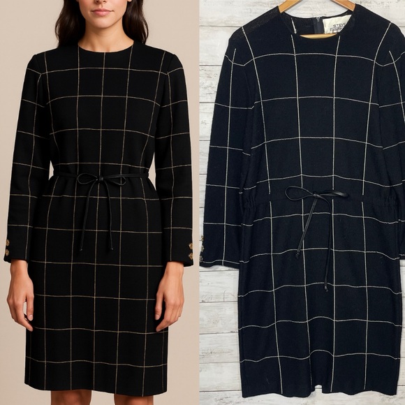Vintage | Dresses | Vintage Steve Fabrikant Black Windowpane Wool Dress ...